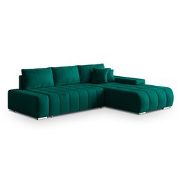ECKSOFA ALESE R-S Gr&uuml;n Velours-Stoff mit Schlaffunktion