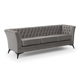 CHESTERFIELD-SOFA 3-sitzer Whitby Grau Samt mit schwarzen F&uuml;&szlig;en