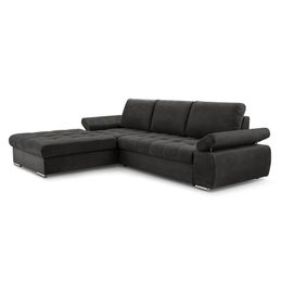 ECKSOFA SANDRO Schwarz Geflochtener Stoff mit Schlaffunktion