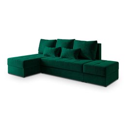 ECKSOFA NORVI Gr&uuml;n Pl&uuml;sch-Stoff mit Schlaffunktion