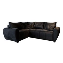 ECKSOFA MADISON L L-S Schwarz Pl&uuml;sch-Stoff mit Schlaffunktion