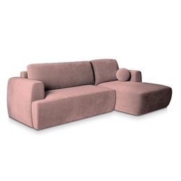 ECKSOFA SENTI K R-S Rosa Pl&uuml;sch-Stoff mit Schlaffunktion