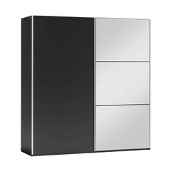 SCHWEBET&Uuml;RENSCHRANK IVERN 200/215/65 cm 2-t&uuml;rig mit Spiegel Schwarz