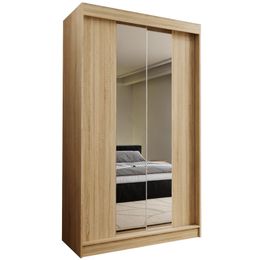SCHWEBET&Uuml;RENSCHRANK LUCENZA 120/216/61 cm 2-t&uuml;rig mit Spiegel Sonoma Eiche