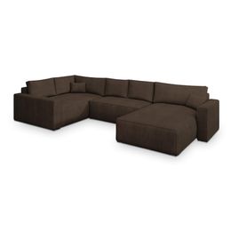WOHNLANDSCHAFT VELAMI L-S Braun Kordstoff mit Schlaffunktion