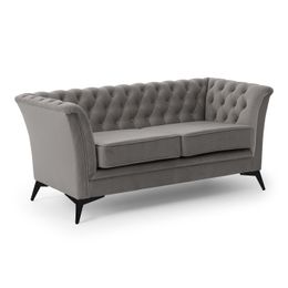 CHESTERFIELD-SOFA 2-sitzer Whitby Grau Samt mit schwarzen F&uuml;&szlig;en