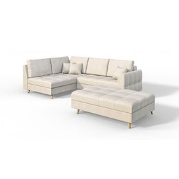 ECKSOFA MIT HOCKER Lorine Mikrofaser Ecru