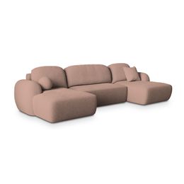 WOHNLANDSCHAFT SAVONA N Rosa Boucle-Stoff mit Schlaffunktion