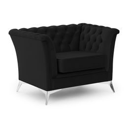 CHESTERFIELD-SESSEL Whitby Schwarz Samt mit silbernen F&uuml;&szlig;en