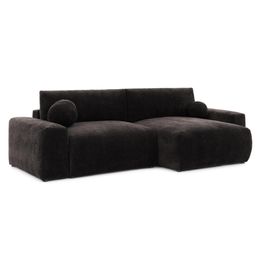ECKSOFA Puffy mit Schlaffunktion und Bettkasten - besonders weich und puffig aus Braun Stoff mit Chenillestruktur - Ottomane rechts
