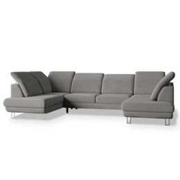 WOHNLANDSCHAFT TERAMO Grau Velours-Stoff mit Schlaffunktion