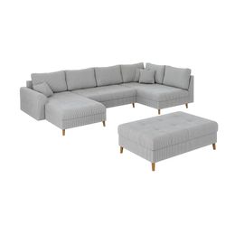 WOHNLANDSCHAFT inkl. Hocker Alma Hellgrau Cord