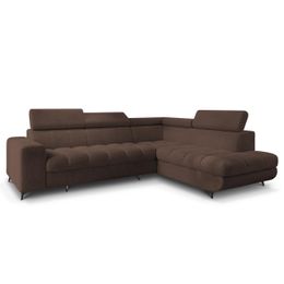 ECKSOFA MORIVA Q R-S Braun Boucle-Stoff mit Schlaffunktion