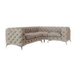 ECKSOFA Chesterfield Laura Dunkle Creme Samt, Ottomane rechts