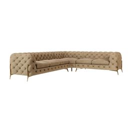 ECKSOFA Chesterfield Lexi Beige Samt, langer Schenkel links