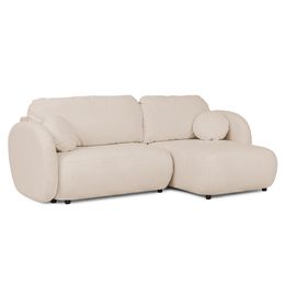 ECKSOFA Candy mit Schlaffunktion Hellbeige Boucl&eacute;-Stoff - Ottomane rechts