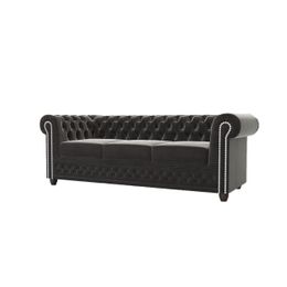 CHESTERFIELD-SOFA 3-Sitzer mit Schlaffunktion Nyx Schwarz Samt
