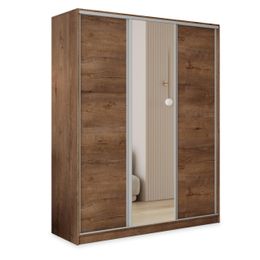 SCHWEBET&Uuml;RENSCHRANK TARI 160/205/58 cm 3-t&uuml;rig mit Spiegel und 4 Schubladen Eichefarben