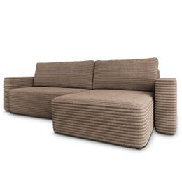 ECKSOFA TELIN Beige Kordstoff mit Schlaffunktion