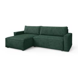 ECKSOFA BESMIR Gr&uuml;n Kordstoff mit Schlaffunktion