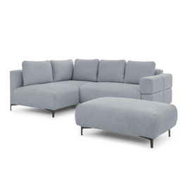 ECKSOFA inkl. Hocker Cardea mit Schlaffunktion in Bubble-Optik aus weichem Grau Strukturstoff und hohem Sitzkomfort - Ottomane links