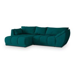 ECKSOFA ORENTI L-S Blau Velours-Stoff mit Schlaffunktion