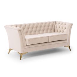 CHESTERFIELD-SOFA 2-sitzer Whitby Beige Samt mit goldenen F&uuml;&szlig;en
