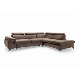 ECKSOFA FIORE Braun Velours-Stoff mit Schlaffunktion