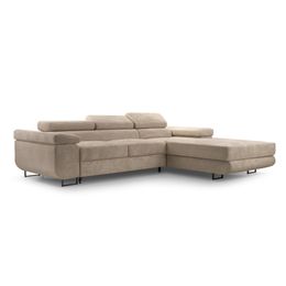 ECKSOFA GIULIO Beige Velours-Stoff mit Schlaffunktion