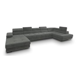WOHNLANDSCHAFT TORIVA R-S Grau Velours-Stoff mit Schlaffunktion