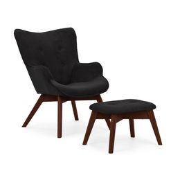 LOUNGESESSEL mit Fu&szlig;hocker Lenari Schwarz Cordstoff mit F&uuml;&szlig;en in Braun