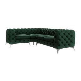 ECKSOFA Chesterfield Laura Flasche Gr&uuml;n Samt, Ottomane Links
