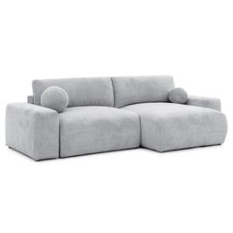 ECKSOFA Puffy mit Schlaffunktion und Bettkasten - besonders weich und puffig aus Hellgrau Chenille-Stoff - Ottomane rechts