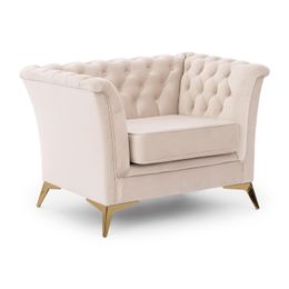 CHESTERFIELD-SESSEL Whitby Beige Samt mit goldenen F&uuml;&szlig;en