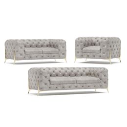SITZGARNITUR 3+2+1 Chesterfield Vertex Grau Samt