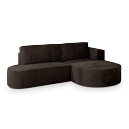 ECKSOFA CORTIO M R-S Braun Velours-Stoff mit Schlaffunktion