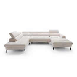 WOHNLANDSCHAFT NOTE Creme Chenille mit Schlaffunktion