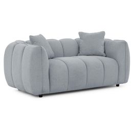2-SITZER SOFA Nubira in tief gesteppter Bubble-Optik aus weichem Grau Strukturstoff im modernen Design
