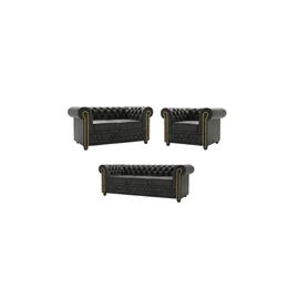 SITZGARNITUR mit Schlaffunktion 3+2+1 Chesterfield Flux Anthrazit Microfaser Vintageoptik