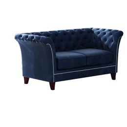 CHESTERFIELD-SOFA 2-Sitzer Fusion Blau Samt