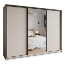 SCHWEBET&Uuml;RENSCHRANK TAVI 250/205/60 cm 3-t&uuml;rig mit Spiegel und Schubladen Kaschmir