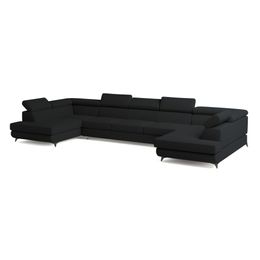 WOHNLANDSCHAFT URMANO Schwarz Boucle-Stoff mit Schlaffunktion