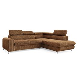 ECKSOFA VELISS Orange Kordstoff mit Schlaffunktion
