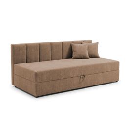 TAGESBETT Lenny mit R&uuml;ckenlehne und gro&szlig;em Bettkasten aus Braun Chenille-Stoff