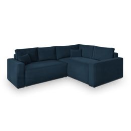 ECKSOFA ERONIS R-S Blau Velours-Stoff mit Schlaffunktion