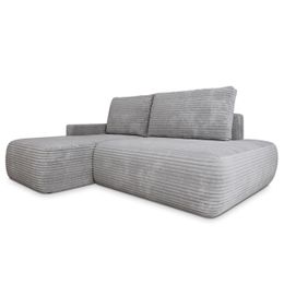 ECKSOFA AVINI T L-S Hellgrau Kordstoff mit Schlaffunktion