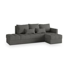 ECKSOFA LUMARI R-S Grau Pl&uuml;sch-Stoff mit Schlaffunktion