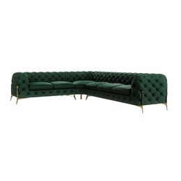 ECKSOFA Chesterfield Lexi Flasche Gr&uuml;n Samt, langer Schenkel rechts