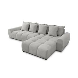 ECKSOFA Bubble mit losen R&uuml;ckenkissen und Sitzfl&auml;che in Bubble-Optik aus weichem Hellgrau Strukturstoff mit sch&ouml;ner Sitzkomfort - Ottomane rechts