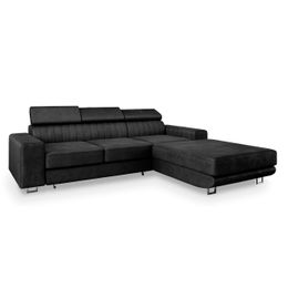 ECKSOFA NOTO R-S Schwarz Velours-Stoff mit Schlaffunktion